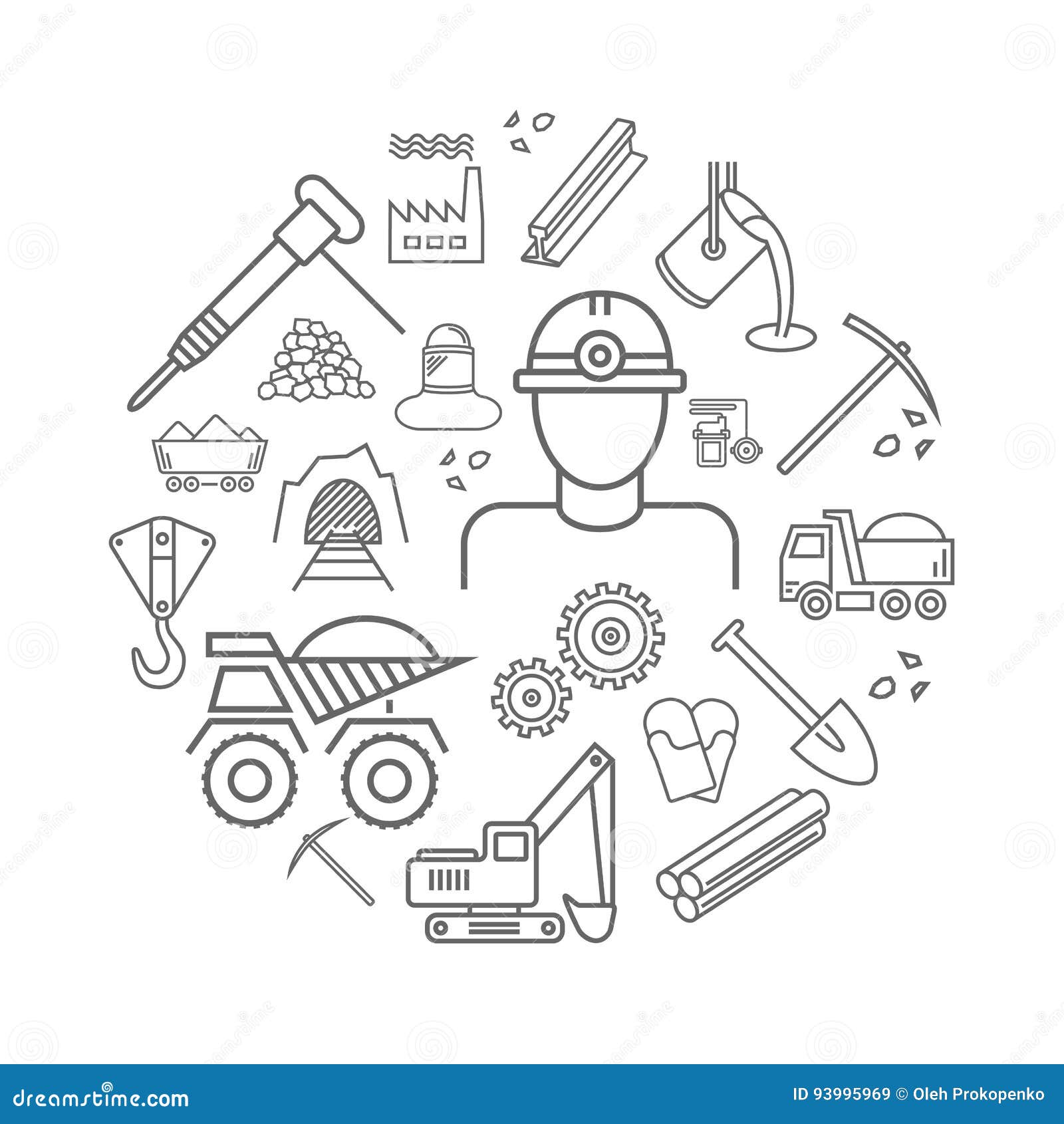 Industry Line Icons Set. Metallurgy and Coal Mining Sign in a Circle ...