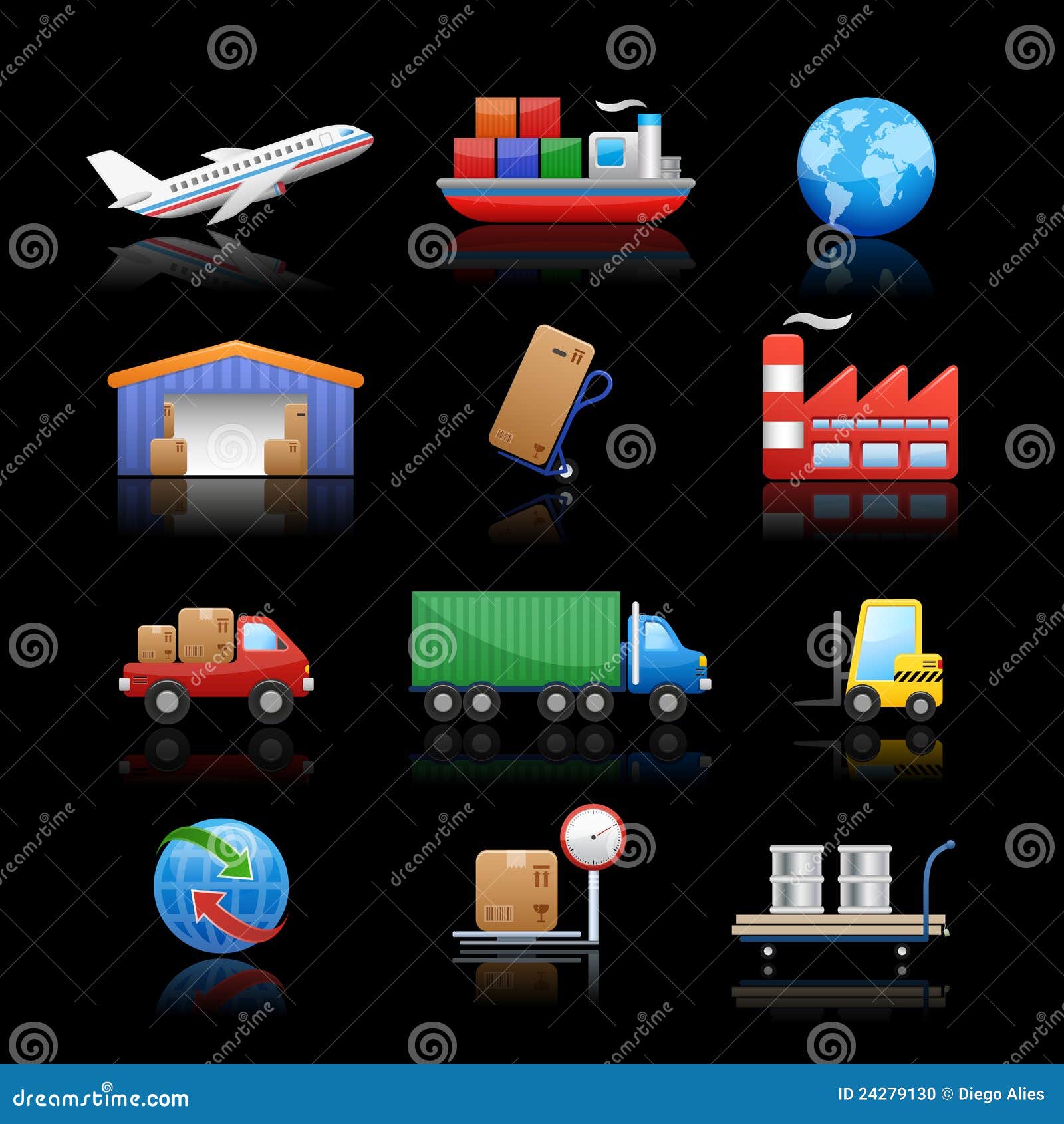 Industry & Logistics Icons // Black Background Stock Vector ...