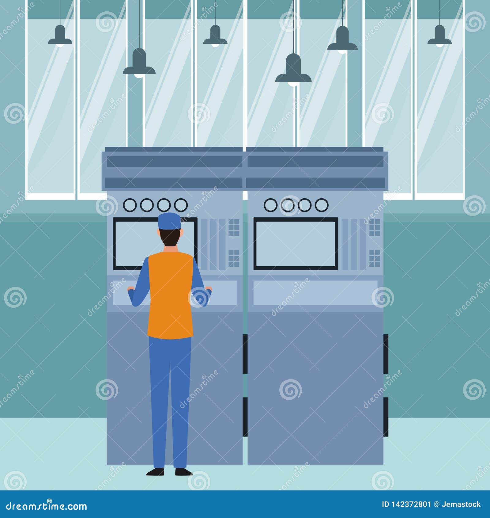 Industry Manufacturing Cartoon Stock Vector - Illustration of engineer ...