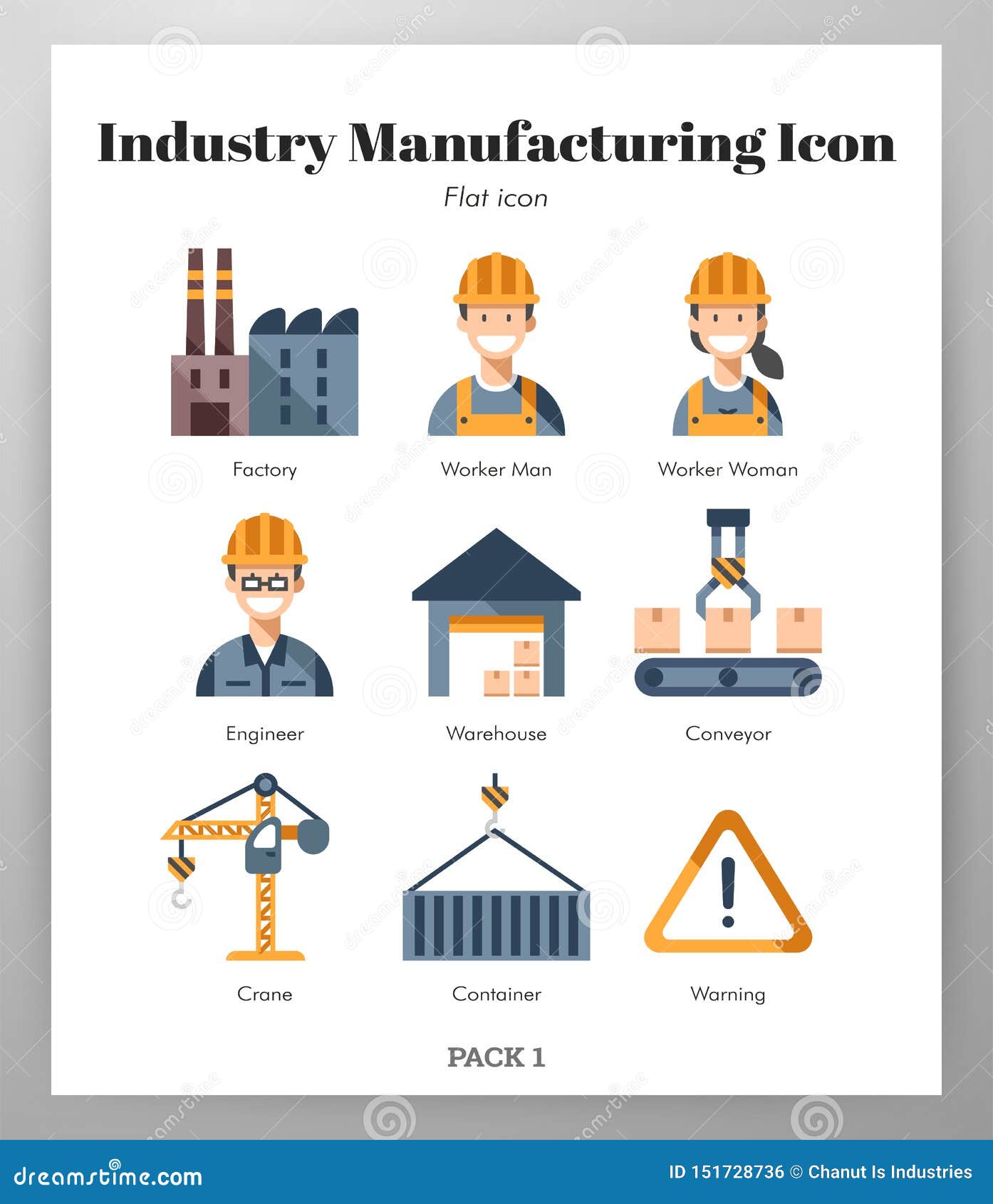 Industry Manufacturing Icons Flat Pack Stock Vector - Illustration of ...
