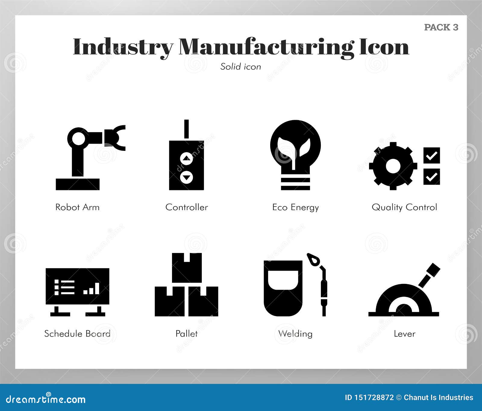 Industry Manufacturing Icons Solid Pack Stock Vector - Illustration of ...