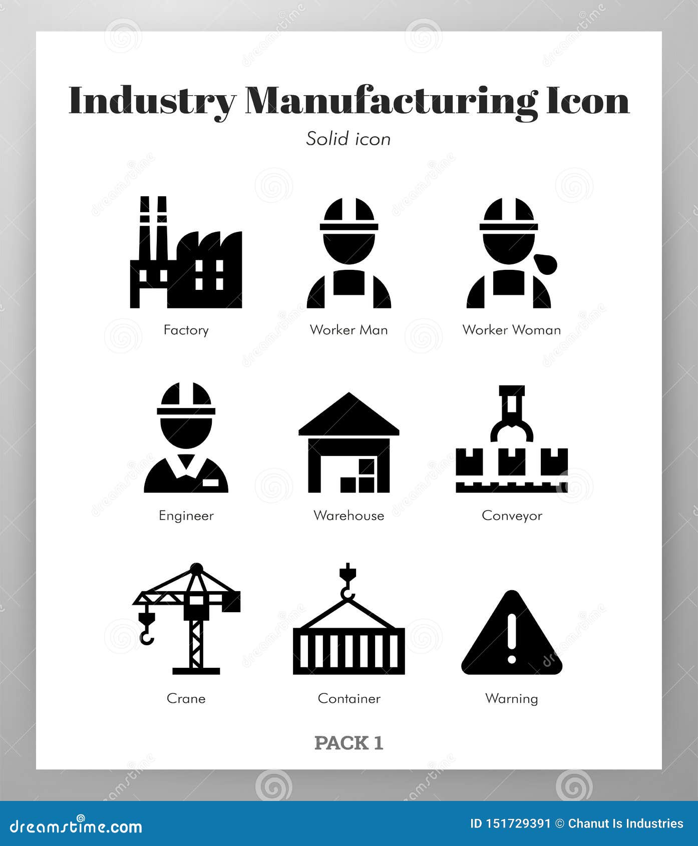 Industry Manufacturing Icons Solid Pack Stock Vector - Illustration of ...