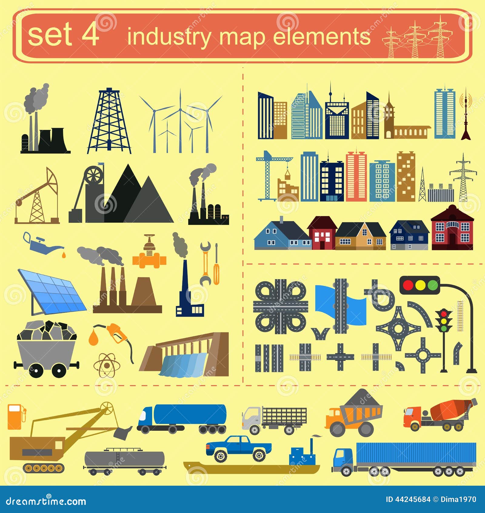 Industry map elements stock vector. Illustration of elements - 44245684