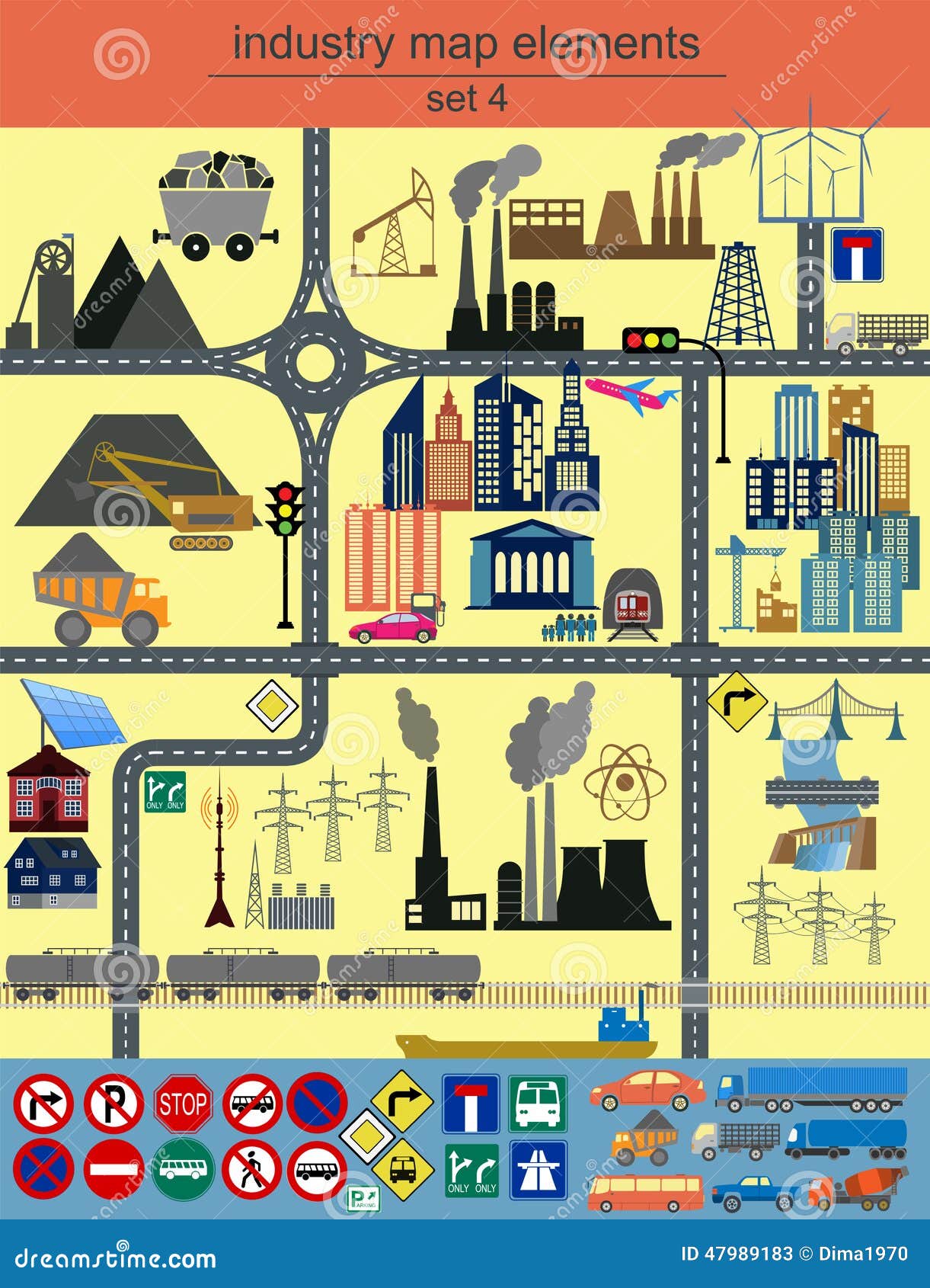 Industry Map Elements for Generating Your Own Infographics, Maps Stock ...