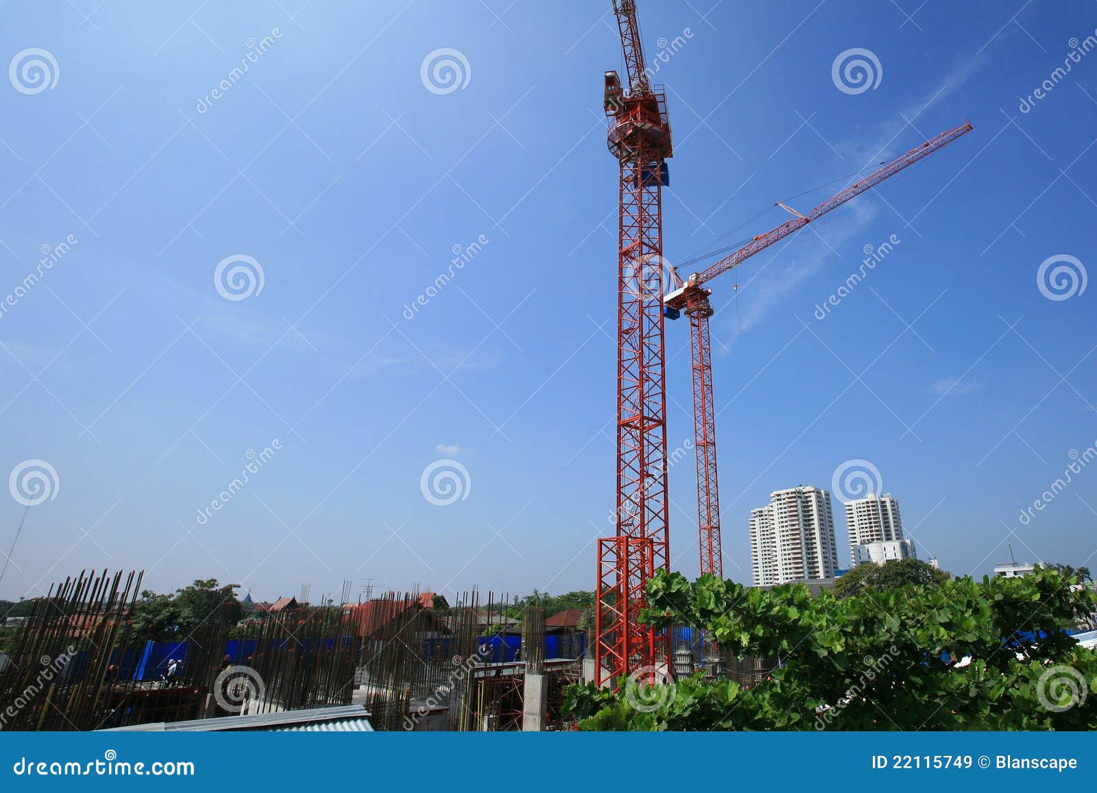 Industry: Red Crane at Construction Site Stock Image - Image of growth ...