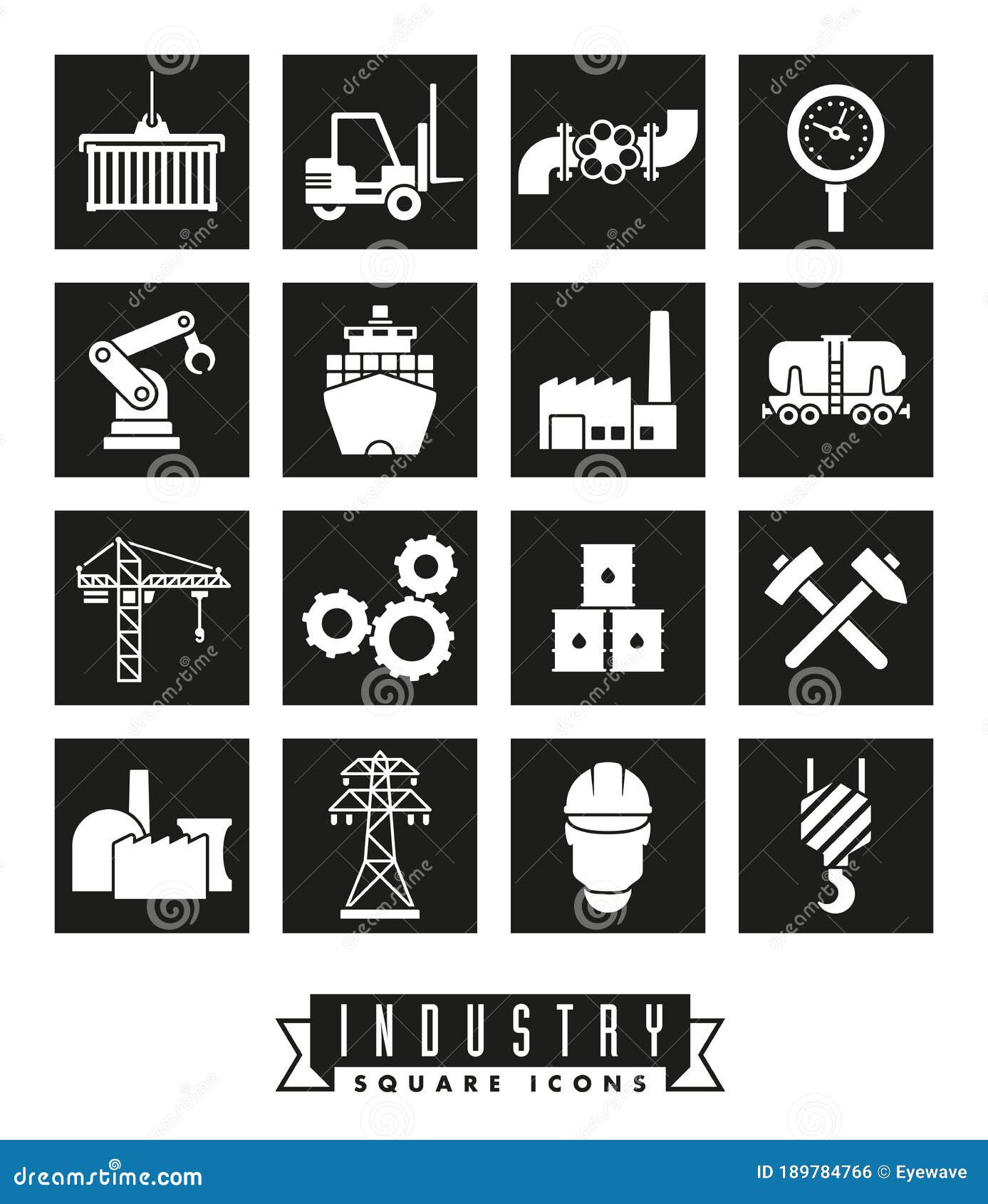 Industry Square Icons Vector Set Stock Vector - Illustration of pylon ...