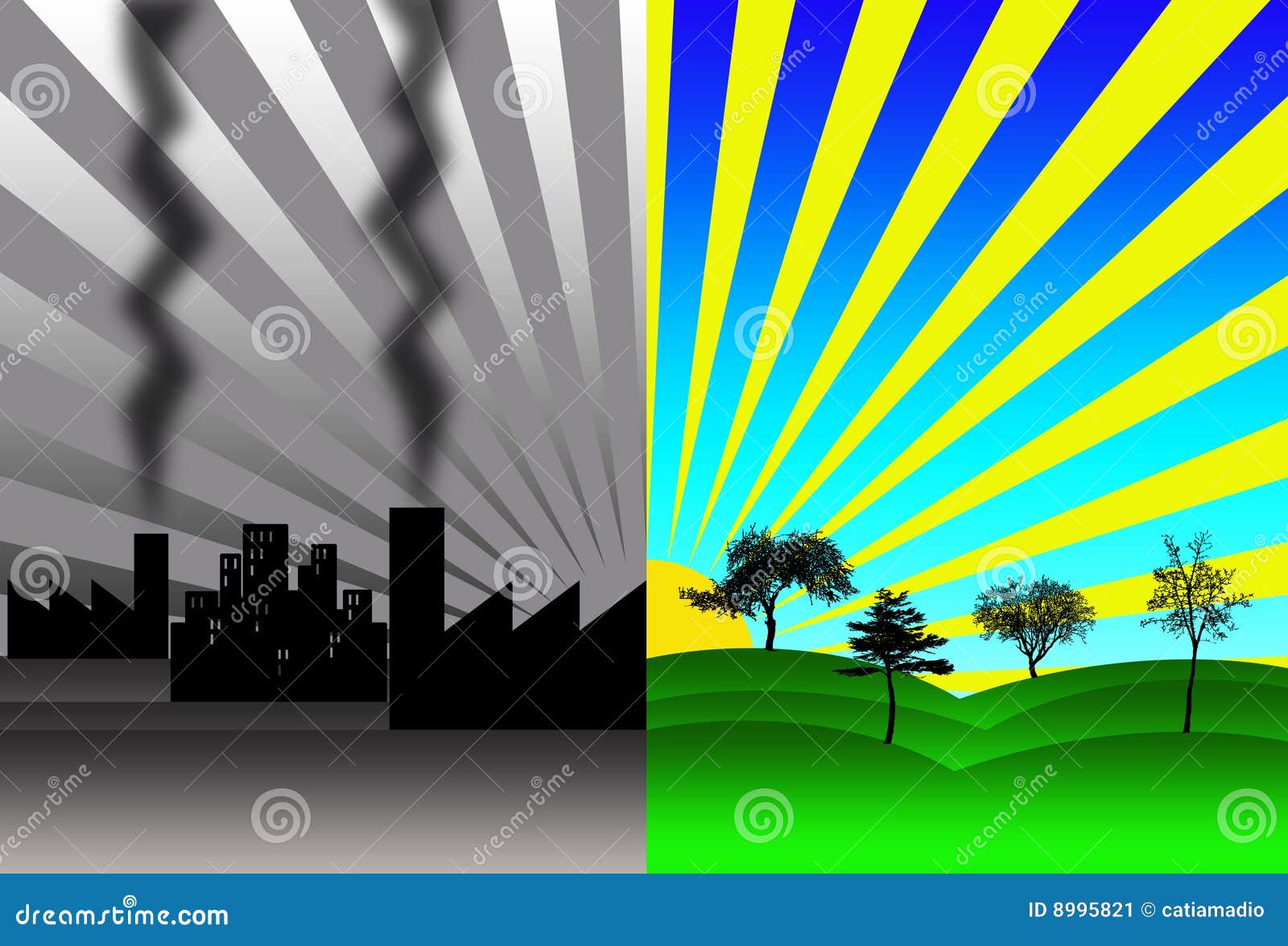 Industry vs nature stock illustration. Illustration of environment ...