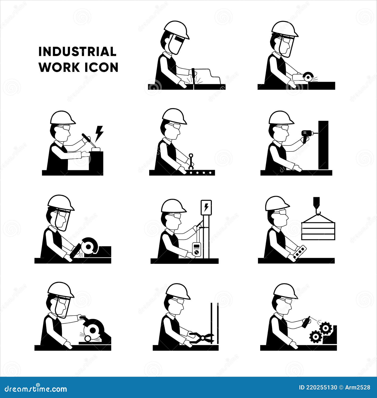 Industry Work Icon with Tool Stock Vector - Illustration of black, line ...