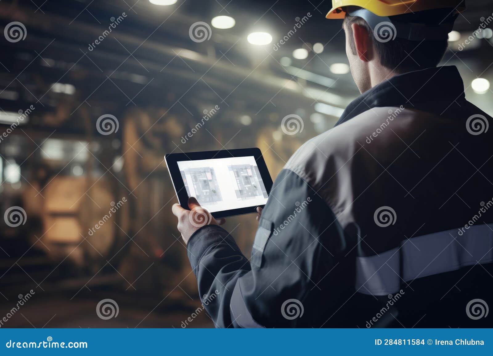 Industry Worker is Using Tablet. Generative AI Stock Illustration ...