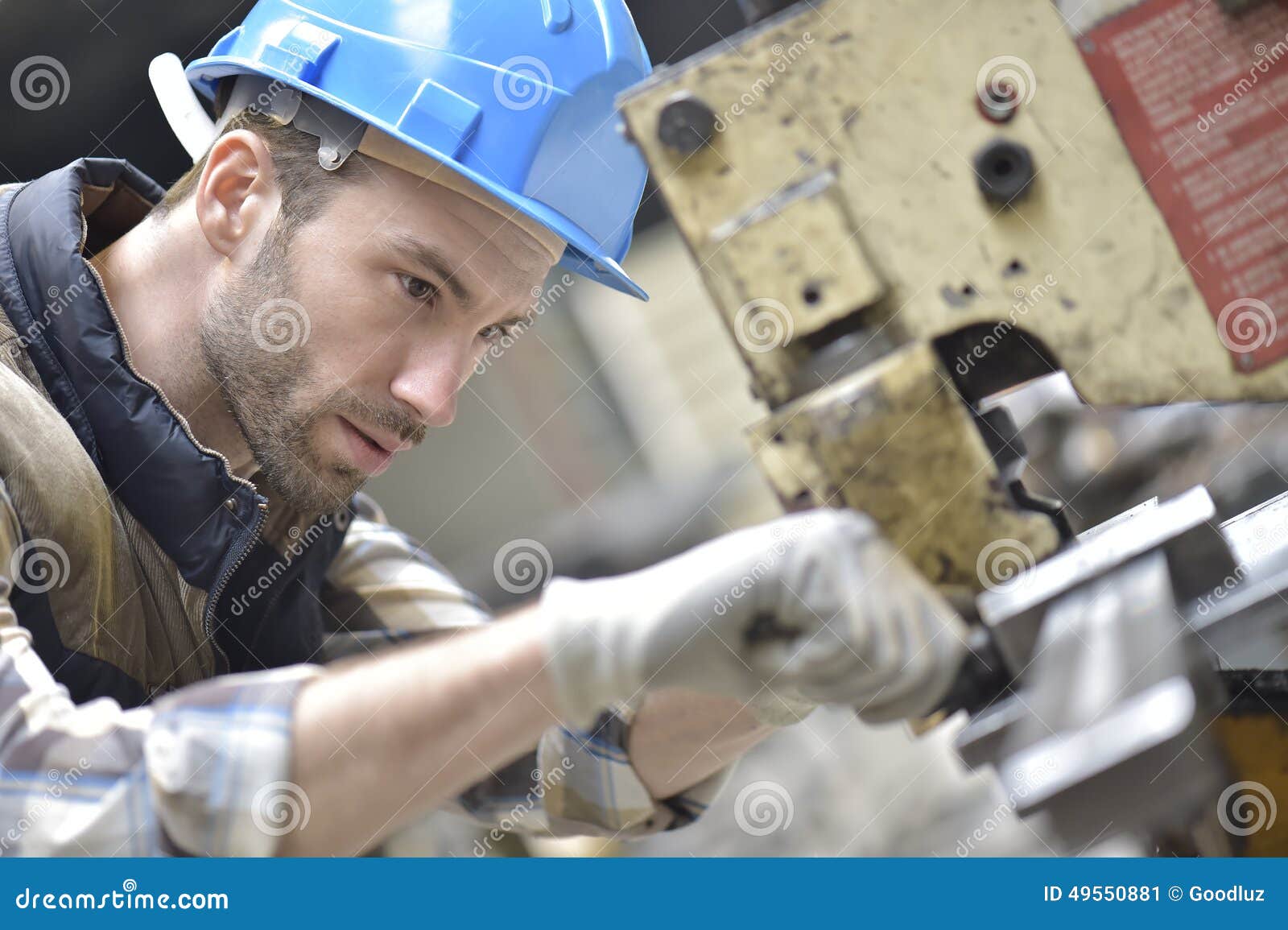Industry Worker Working on Machine in Factory Stock Image - Image of ...