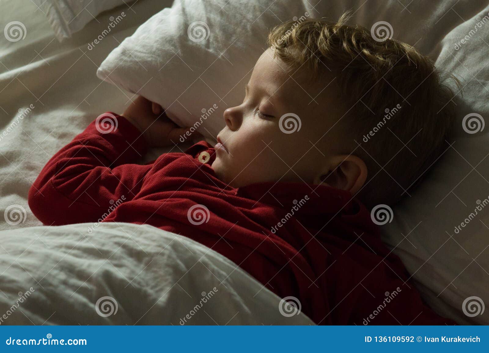 Infant Baby Boy Sleeping in Bed at Night Stock Photo - Image of dream ...