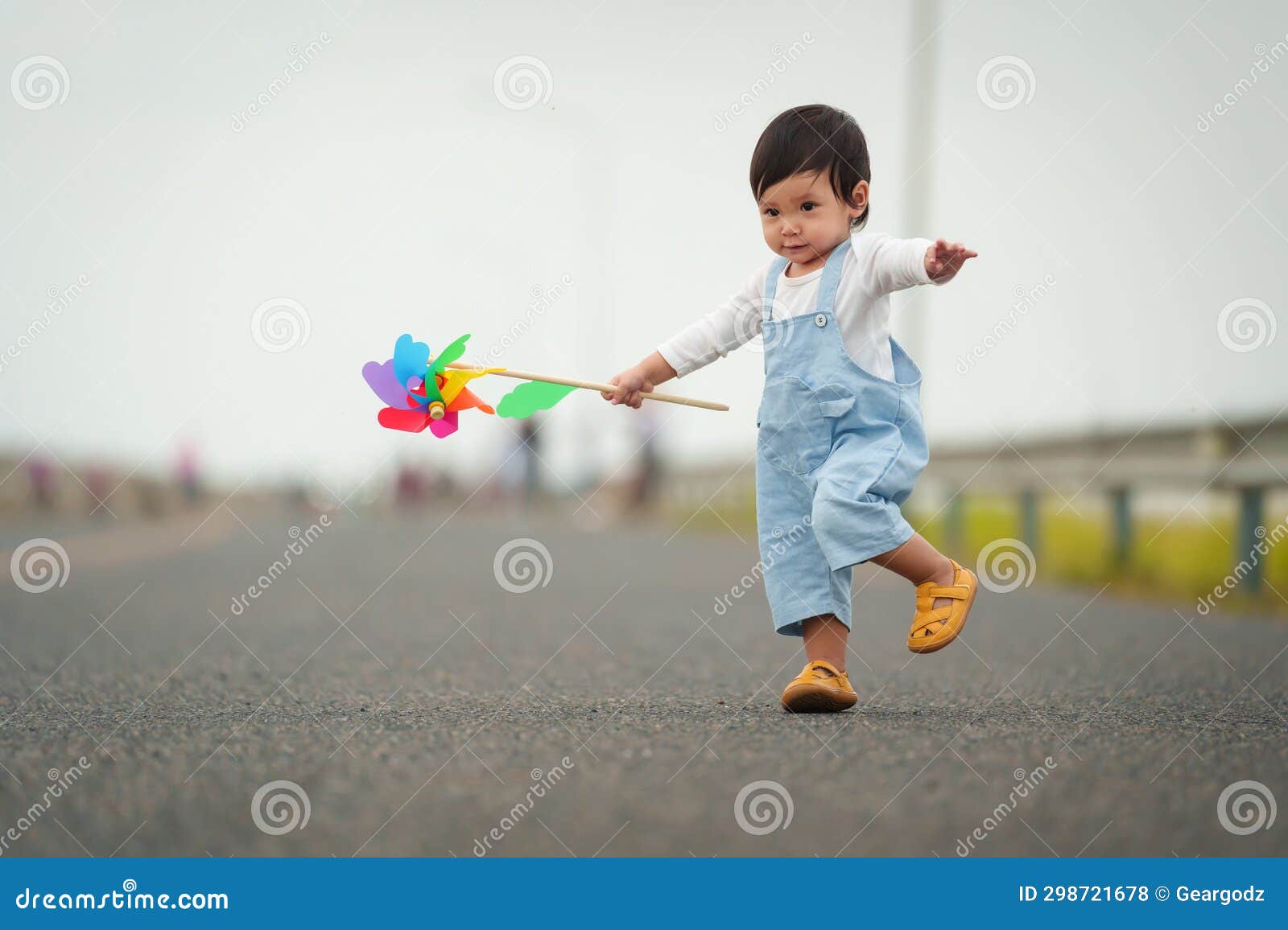 Infant Baby Learning To Walking First Step on Pathway Stock Photo ...