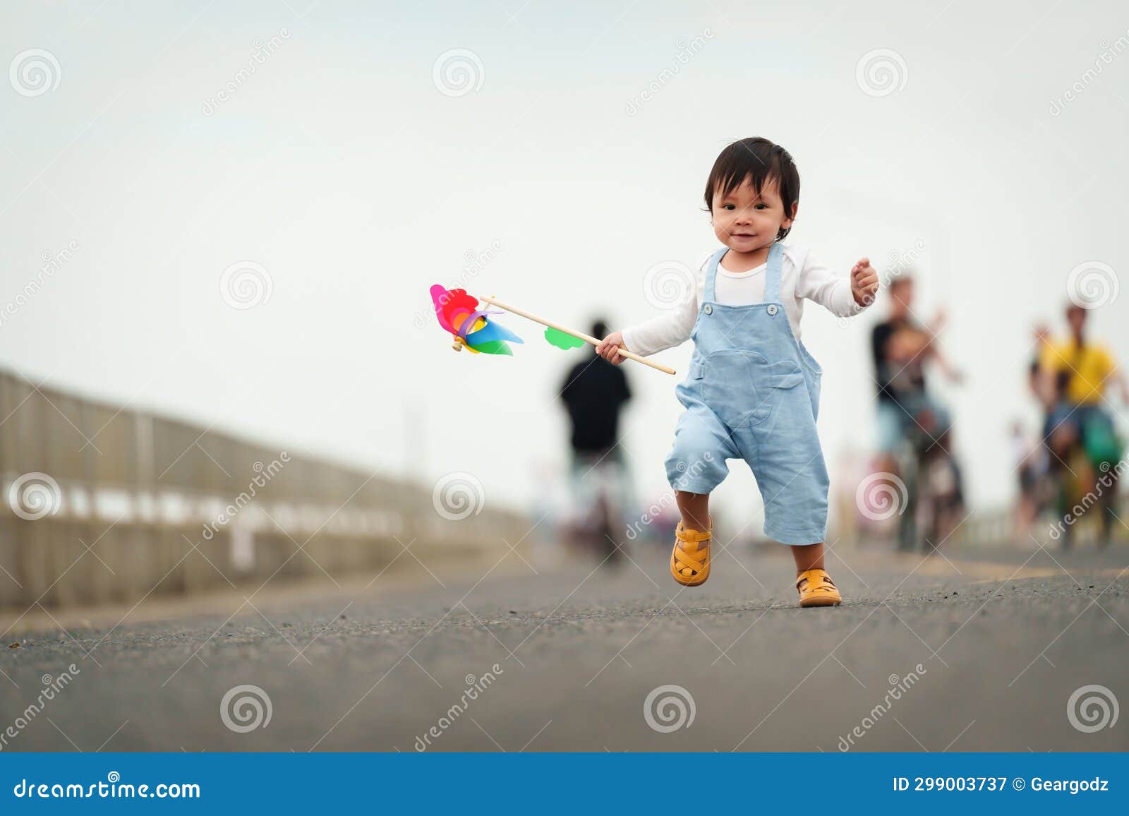 Infant Baby Learning To Walking First Step on Pathway Stock Image ...