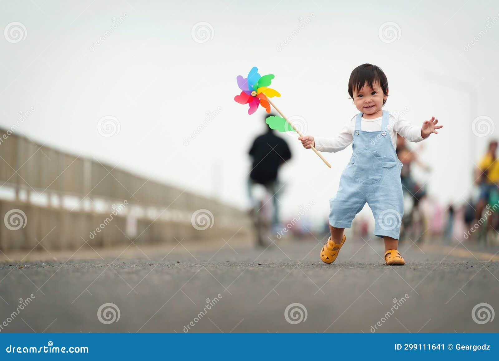 Infant Baby Learning To Walking First Step on Pathway Stock Image ...