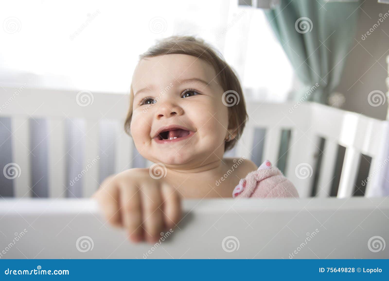 Infant Baby Resting Playing Little Bed Stock Photo - Image of cuddly ...