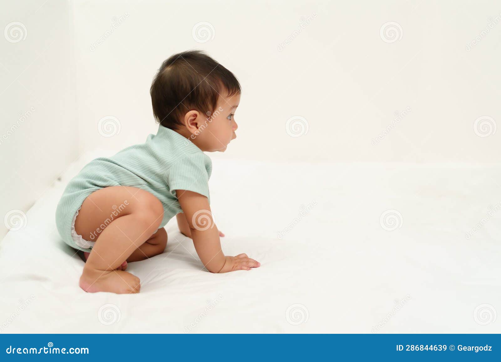 Infant Crawling on Floor Inside Baby Playpen Stock Image - Image of ...