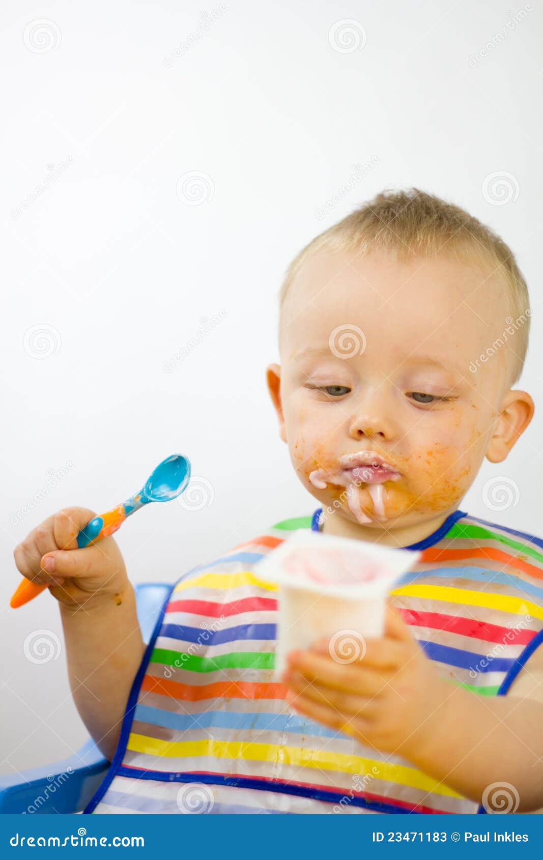 Infant Eating Yoghurt Messily Stock Image - Image of individuals ...