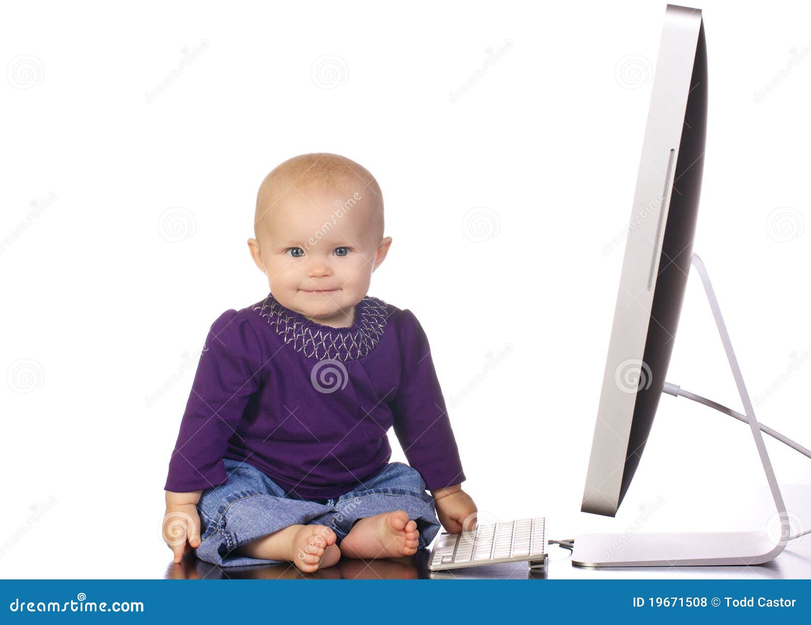 Infant Girl Typing on a Desktop Computer Stock Photo - Image of screen ...