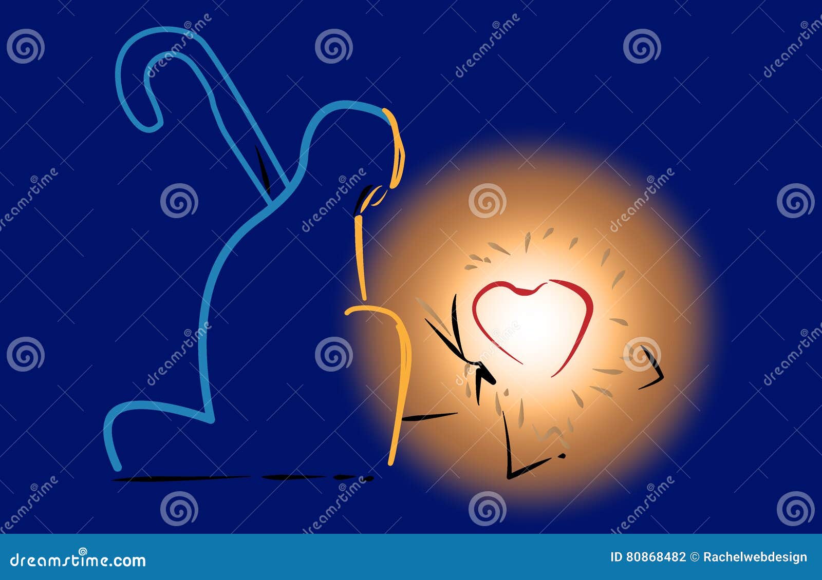 Infant Jesus Heart in Manger with Glowing Light on Kneeling Shepherd ...