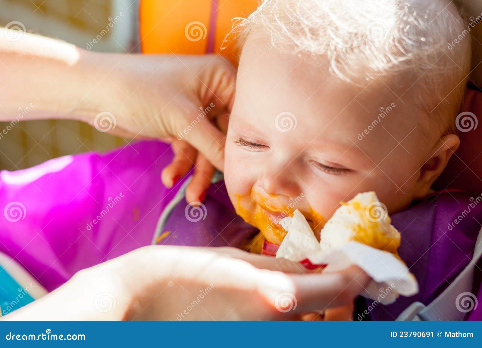 Infant learning to eat stock image. Image of infant, domestic - 23790691
