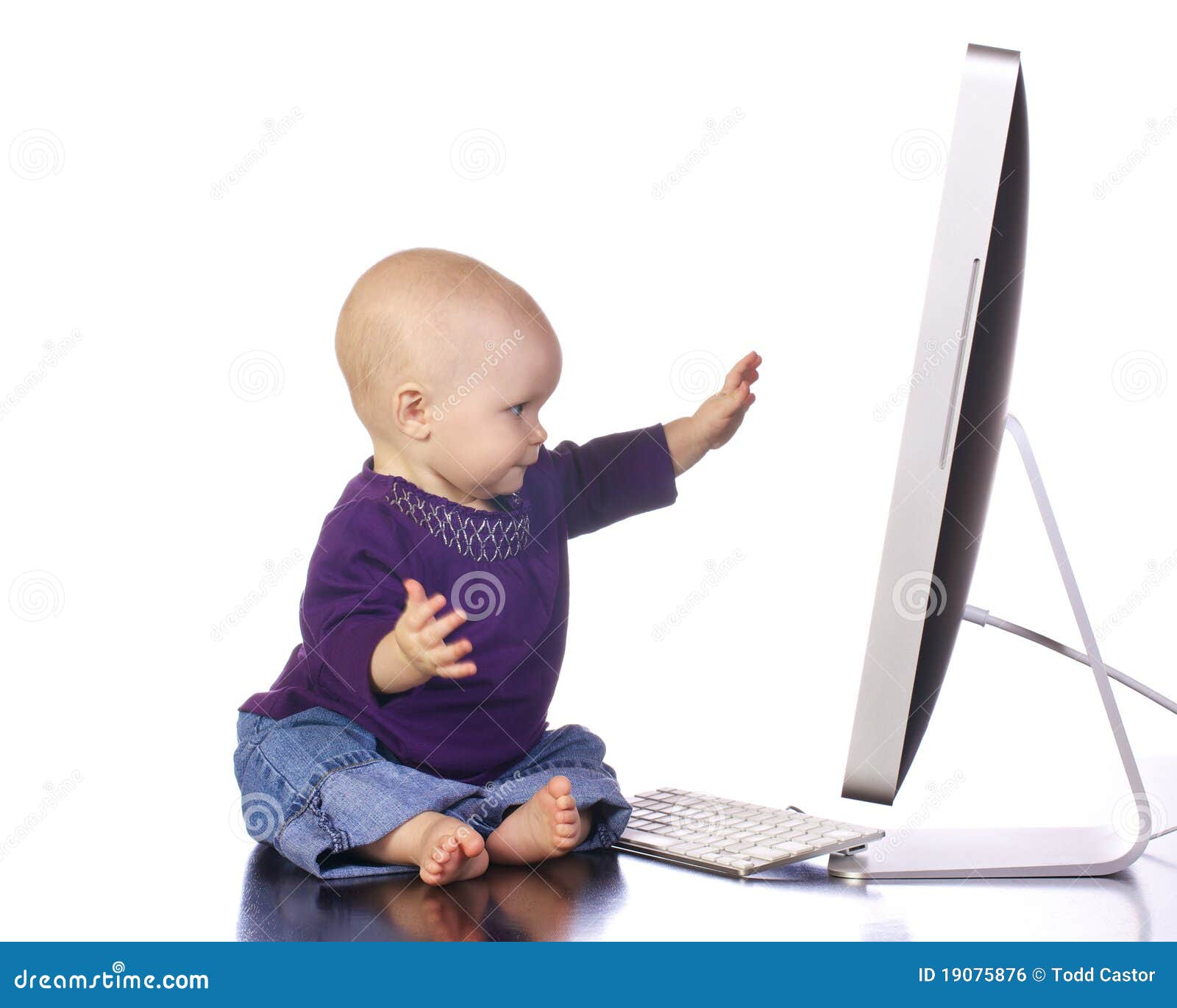 Infant Looking at the Computer Stock Photo - Image of facial, studio ...
