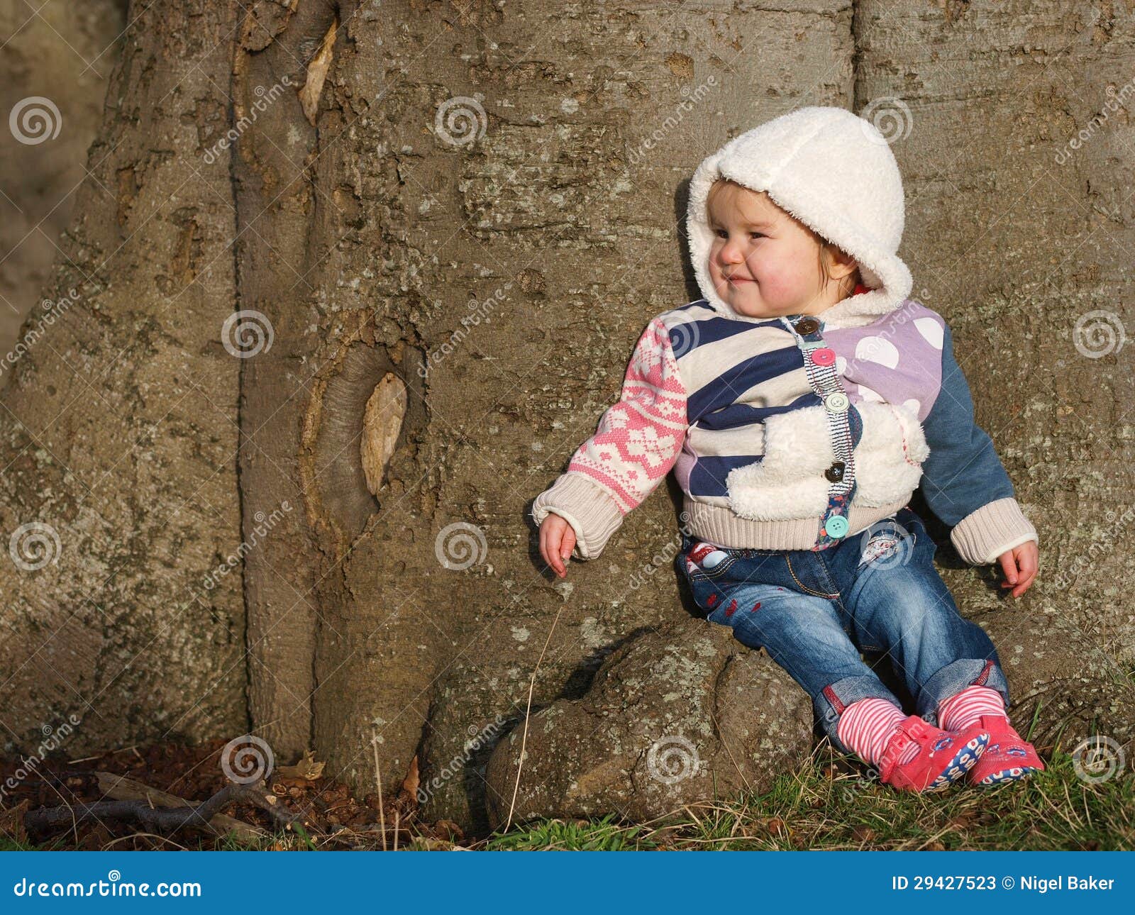 Infant Sitting on Tree stock image. Image of look, mouth - 29427523