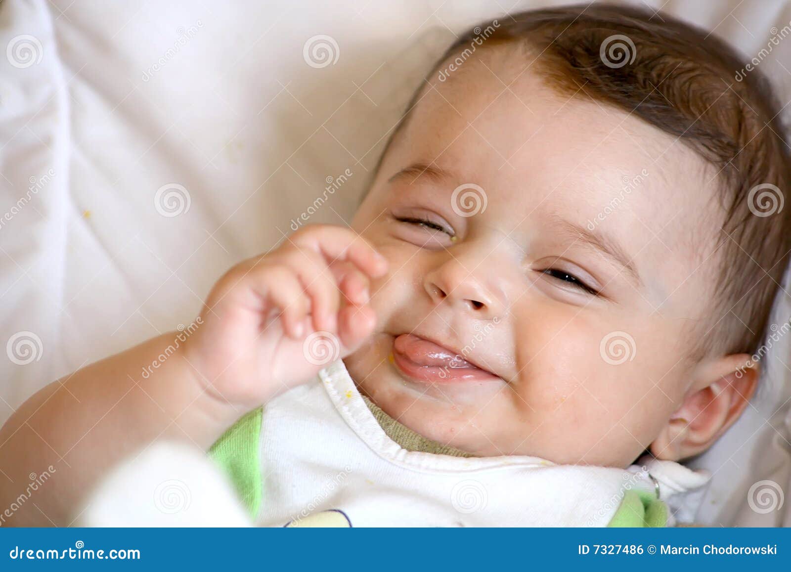 Infant smile. stock photo. Image of nursing, hand, newborn - 7327486