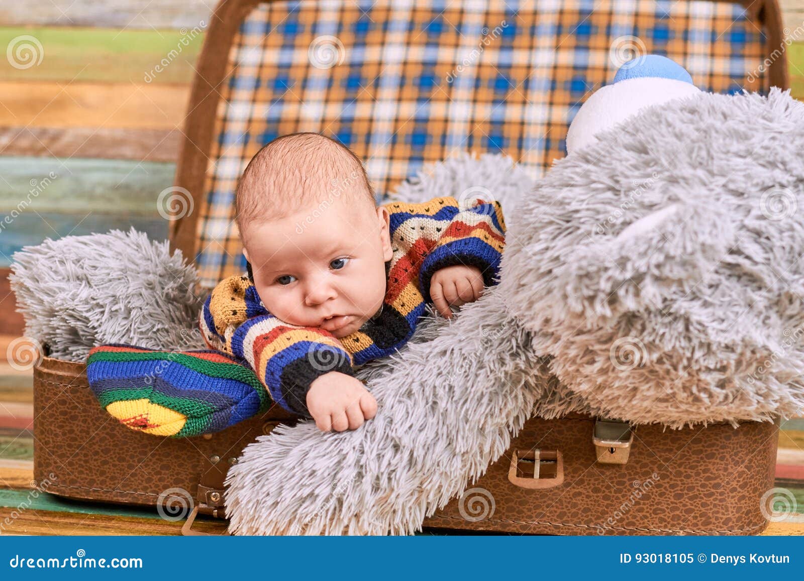Infant with a teddy bear. stock image. Image of furry - 93018105