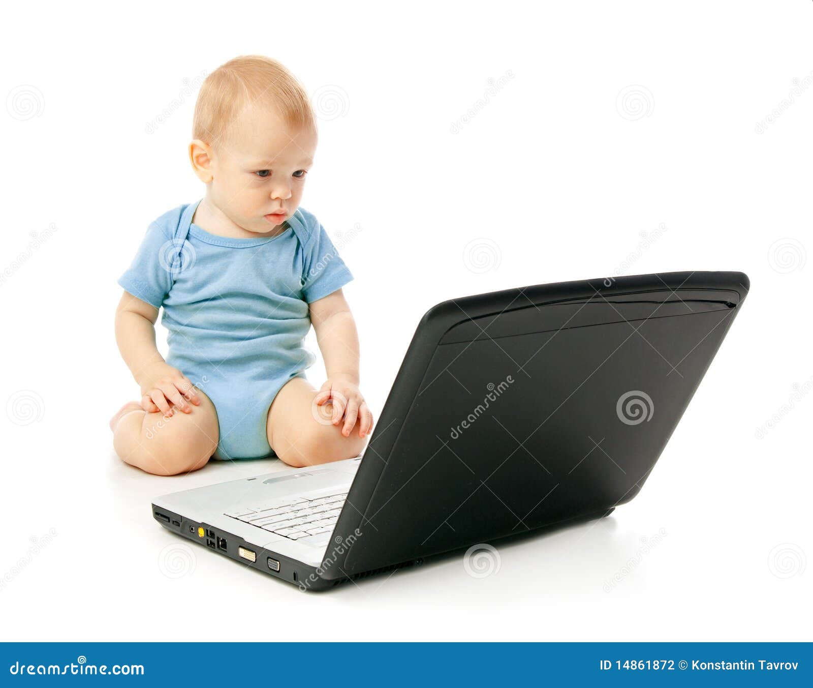 Infant using laptop stock photo. Image of cute, intelligence - 14861872