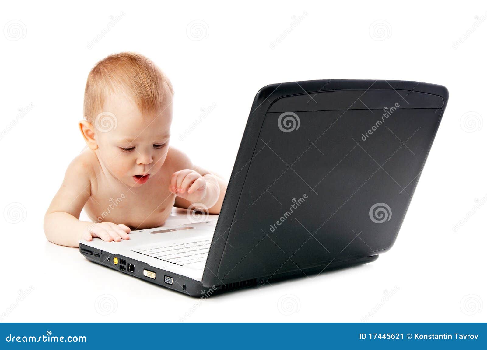 Infant using laptop stock image. Image of looking, laptop - 17445621
