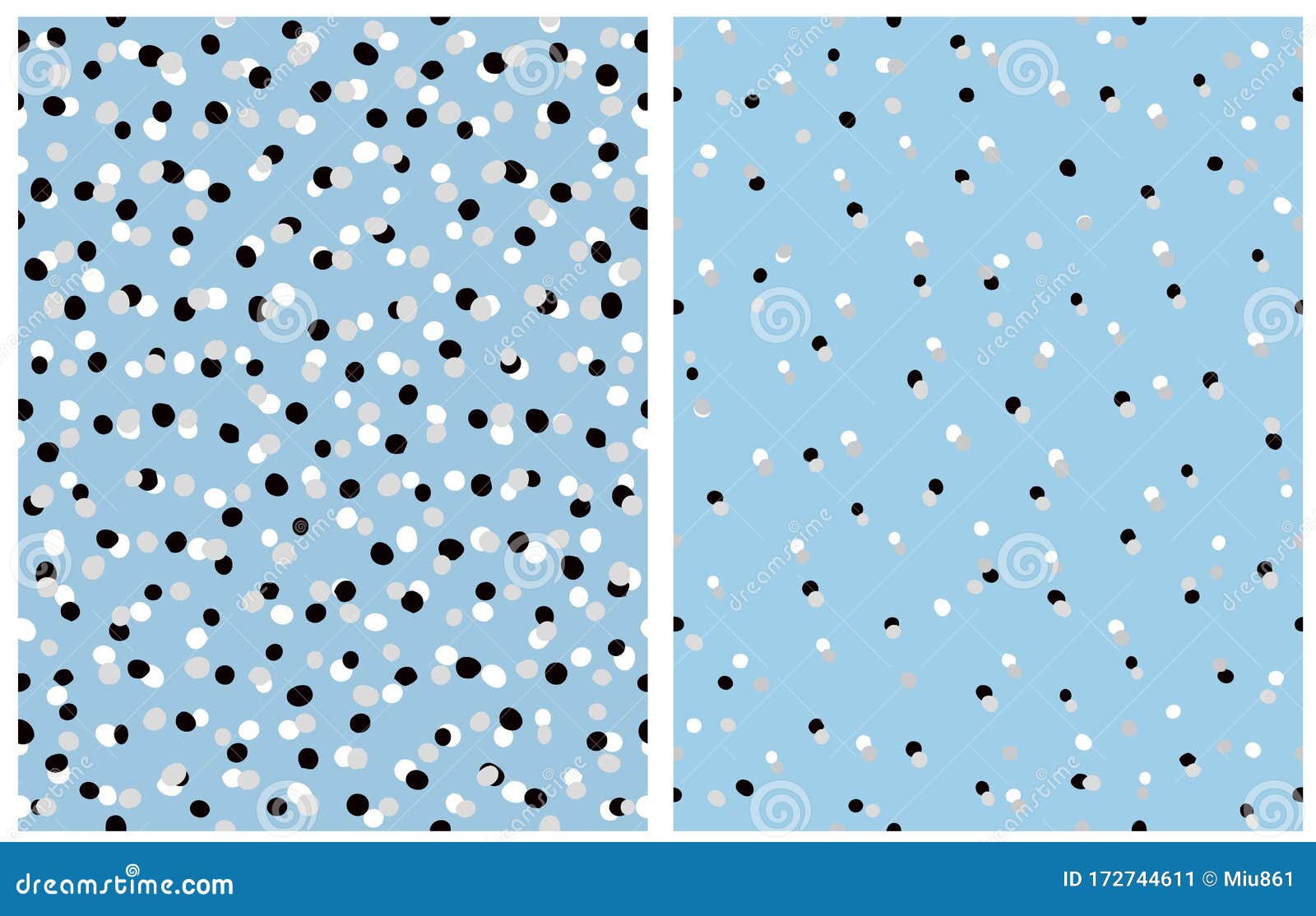 Simple Hand Drawn Irregular Dots Vector Patterns. Black, Gray and White ...