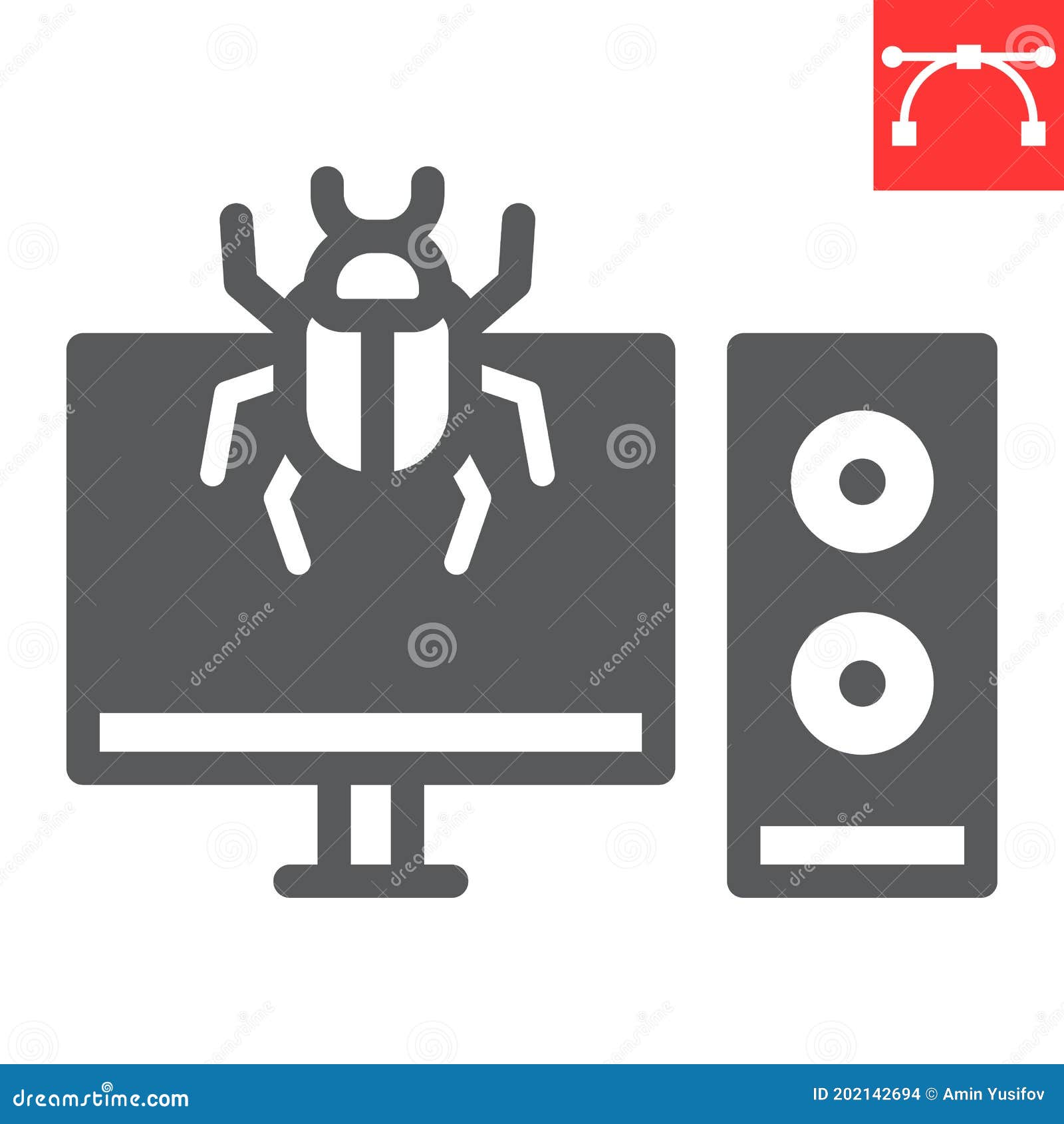 Infected Computer Glyph Icon, Security and Pc Virus, Computer Virus ...