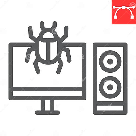 Infected Computer Line Icon, Security and Pc Virus, Computer Virus ...