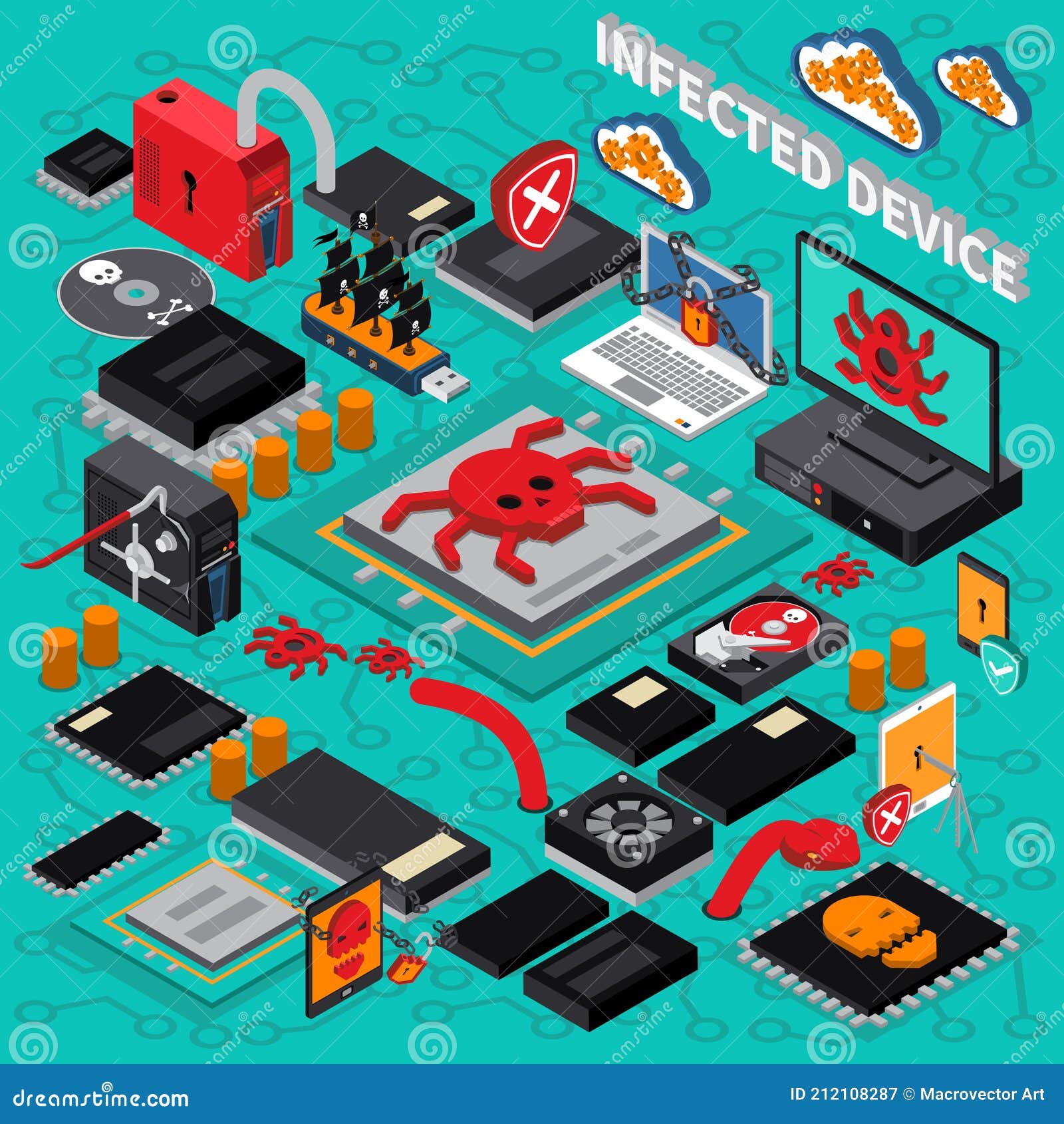 Infected Device Isometric Composition Stock Vector - Illustration of ...