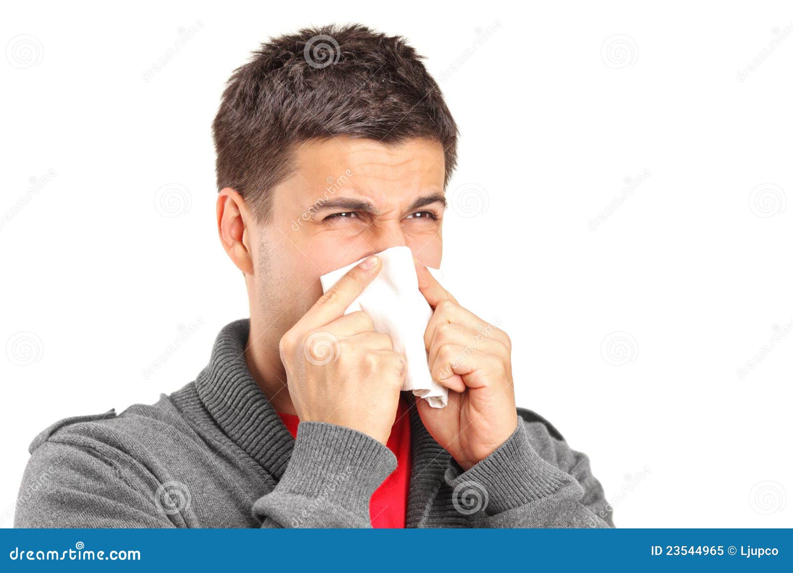 Infected Man Blowing His Nose in Tissue Paper Stock Image - Image of ...