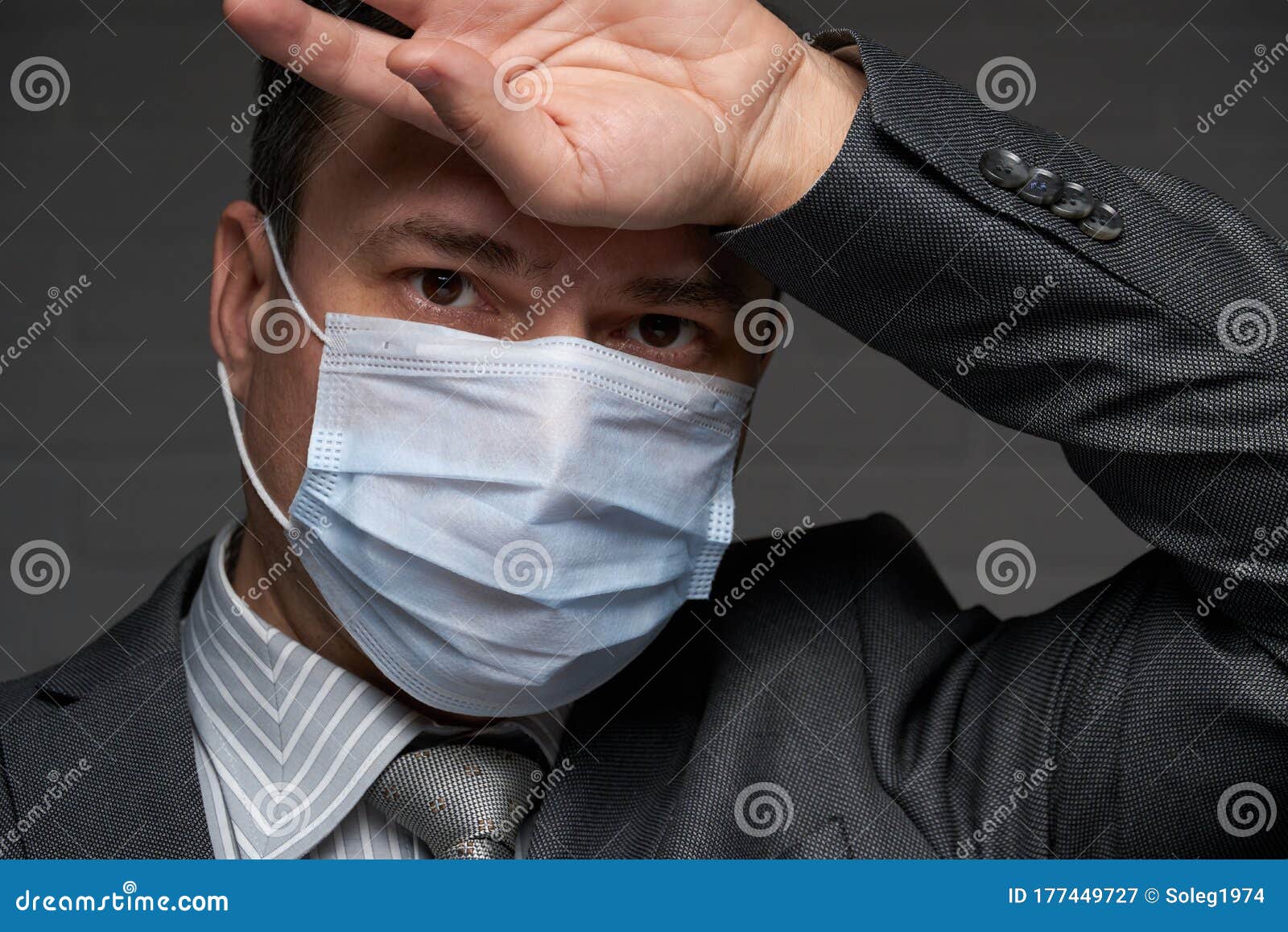 Infected Man Has a Headache and Symptoms of the Disease, he Touches His ...