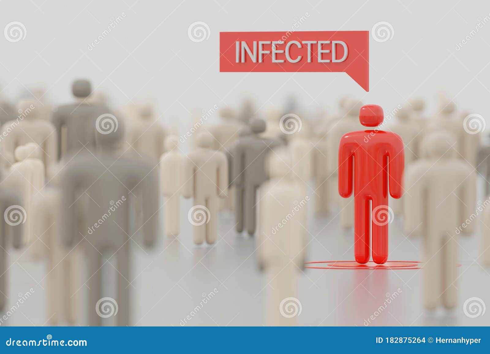 Infected Person Amid a Large Crowd in a Public Space. Digital 3D Render ...