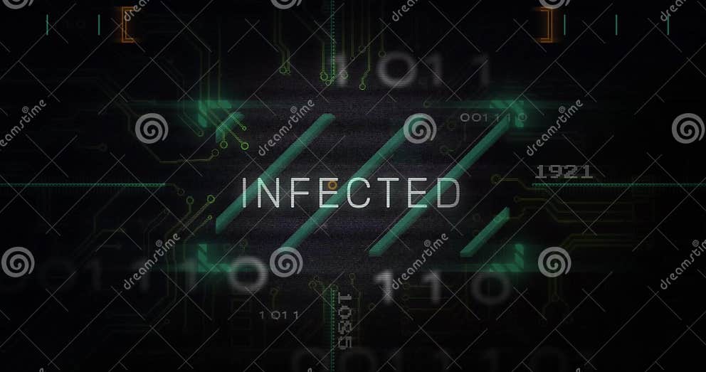 Infected Text Image Over Digital Circuit Board and Binary Code Background Stock Photo - Image of ...