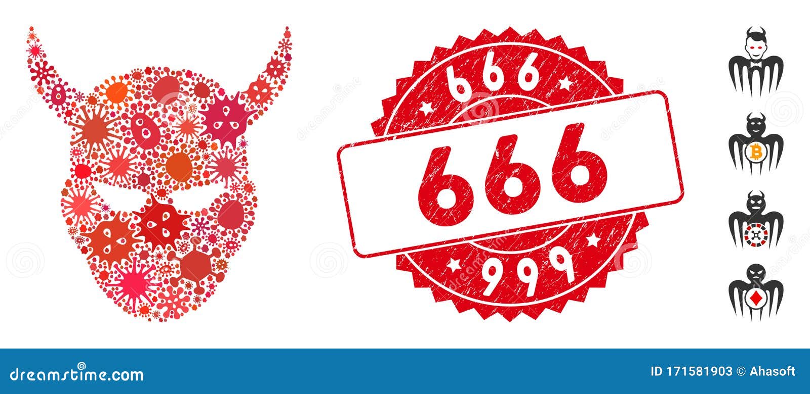 Virus Collage Daemon Head Icon with Distress Round 666 Seal Stock ...