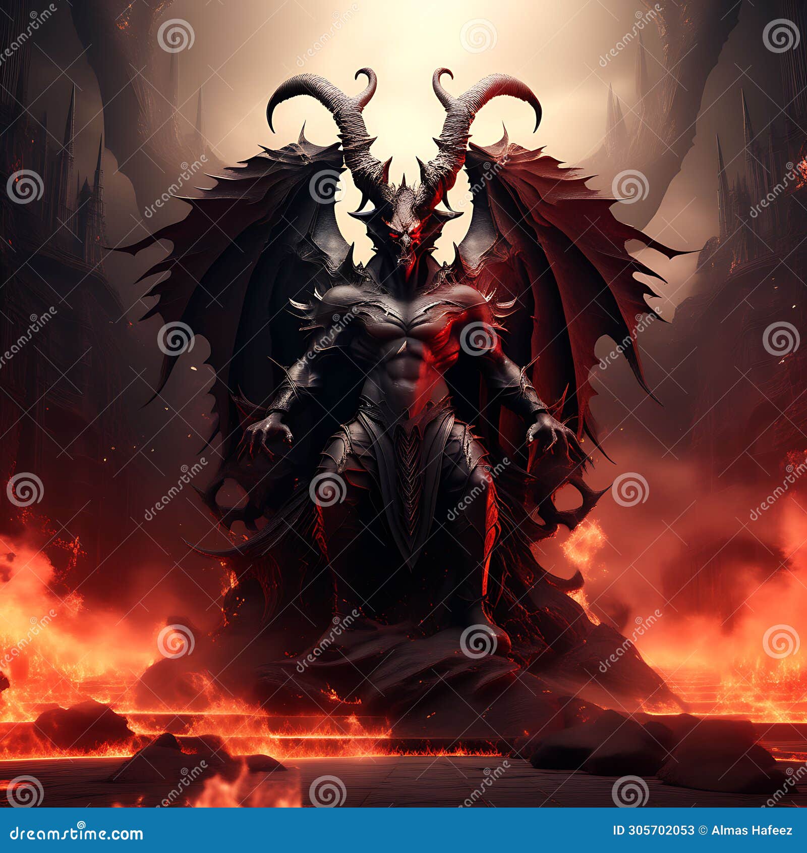 Infernal Abyss: 3D Render of Lucifer in Hell Stock Illustration ...