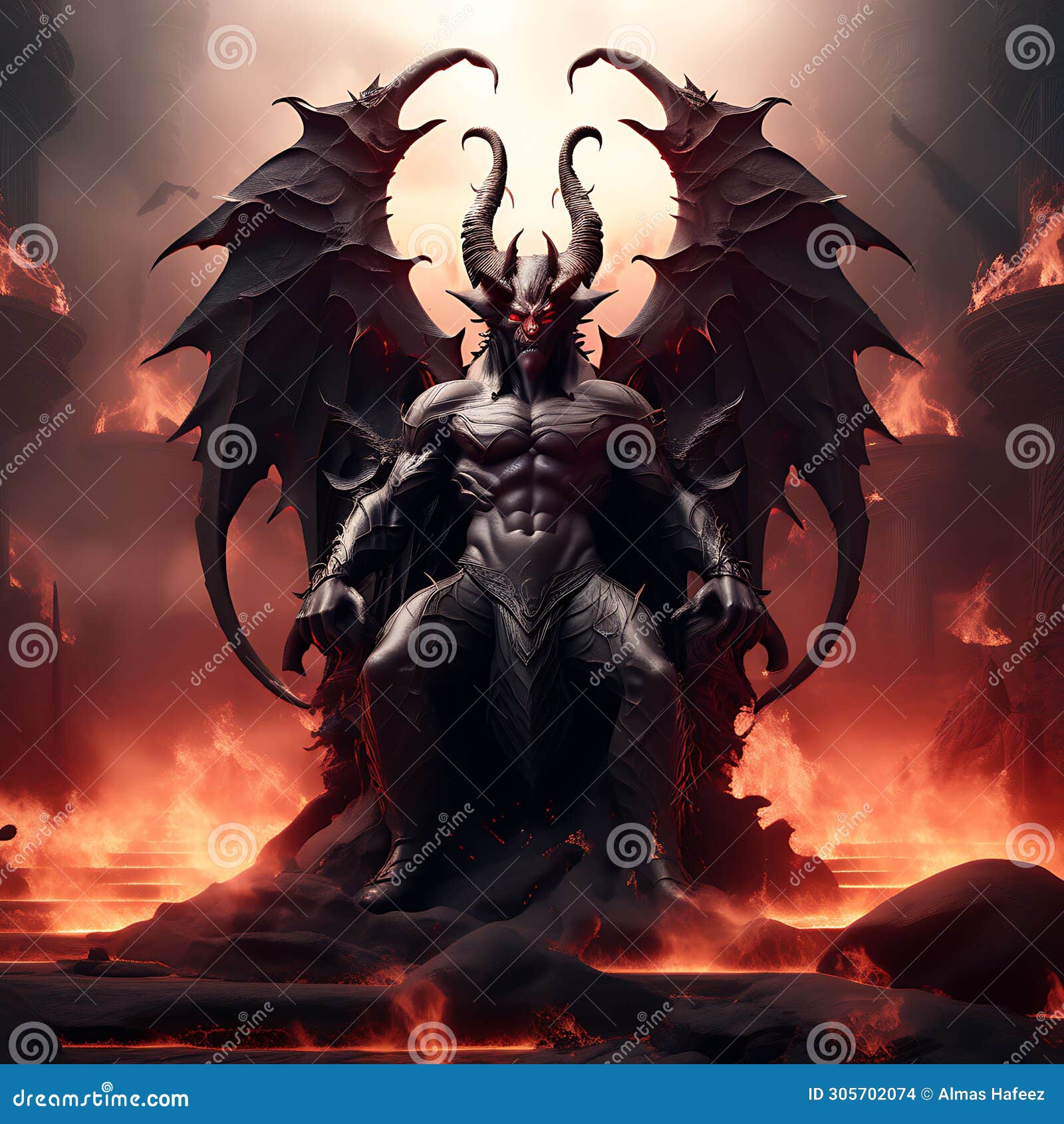 Infernal Abyss: 3D Render of Lucifer in Hell Stock Illustration ...