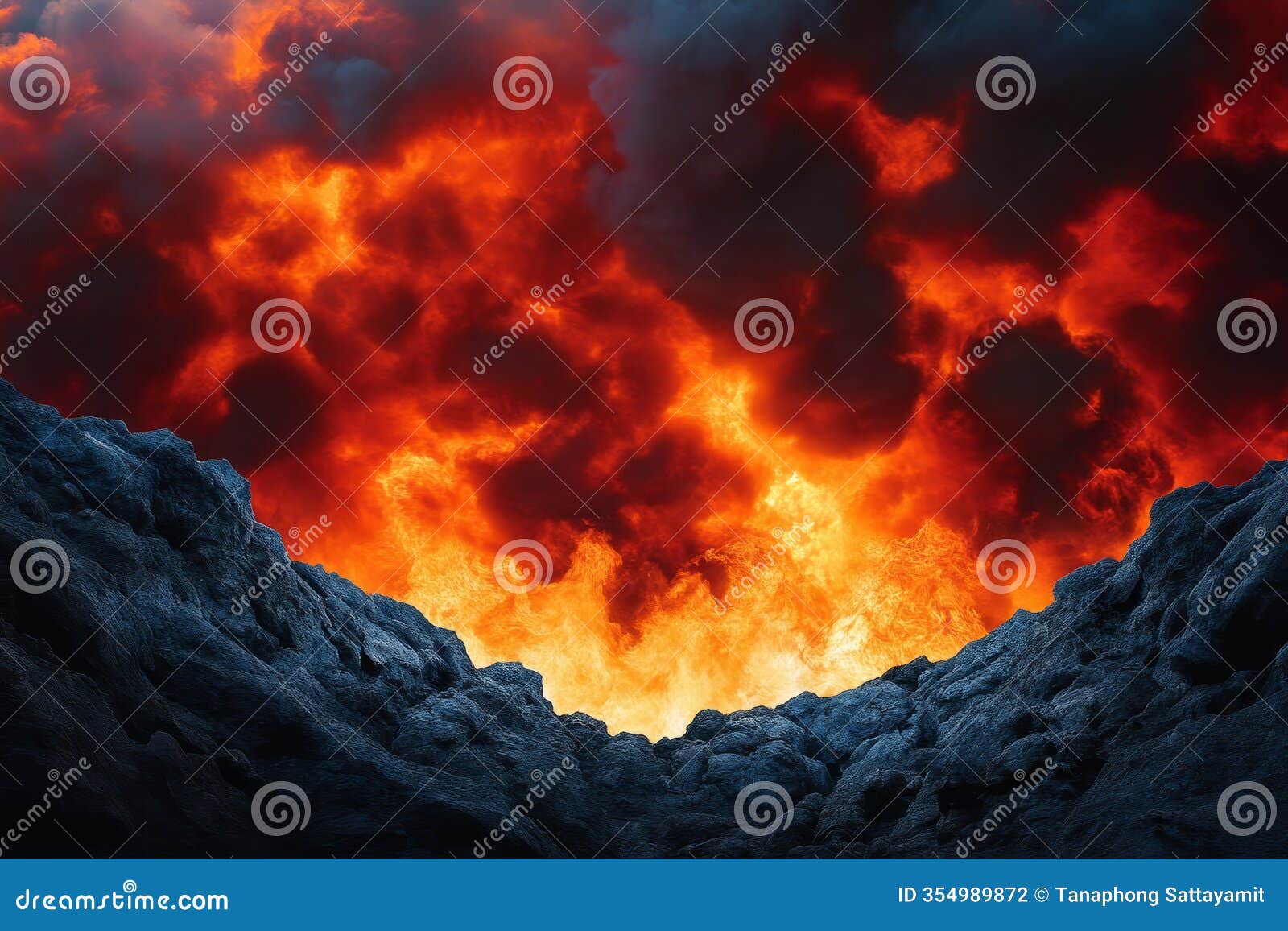 Infernal Inferno Landscape a Dramatic Landscape of Dark Rocks Framing a ...