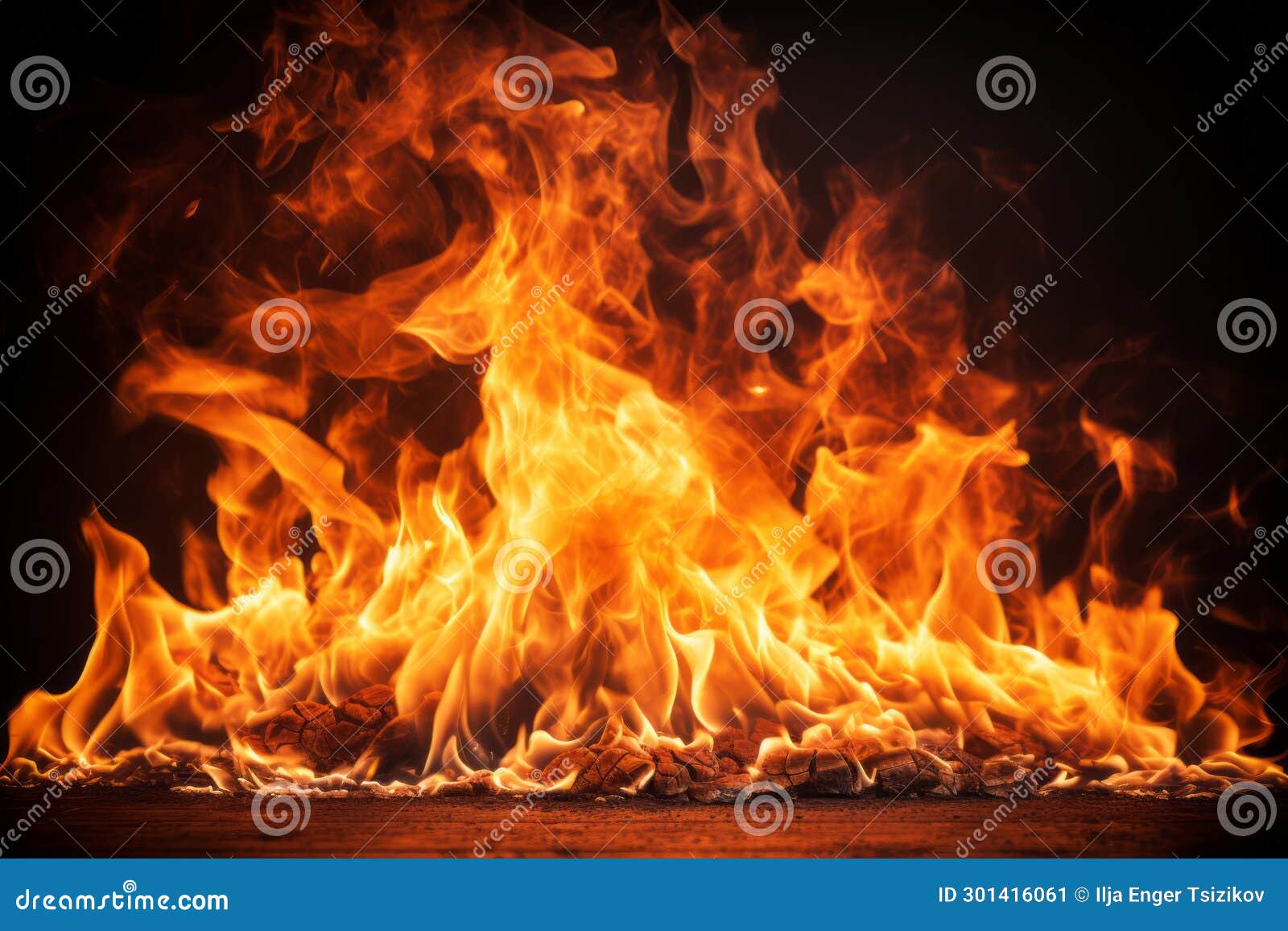 Inferno Of Blazing Fire Flames Flickering Passionately Against A ...