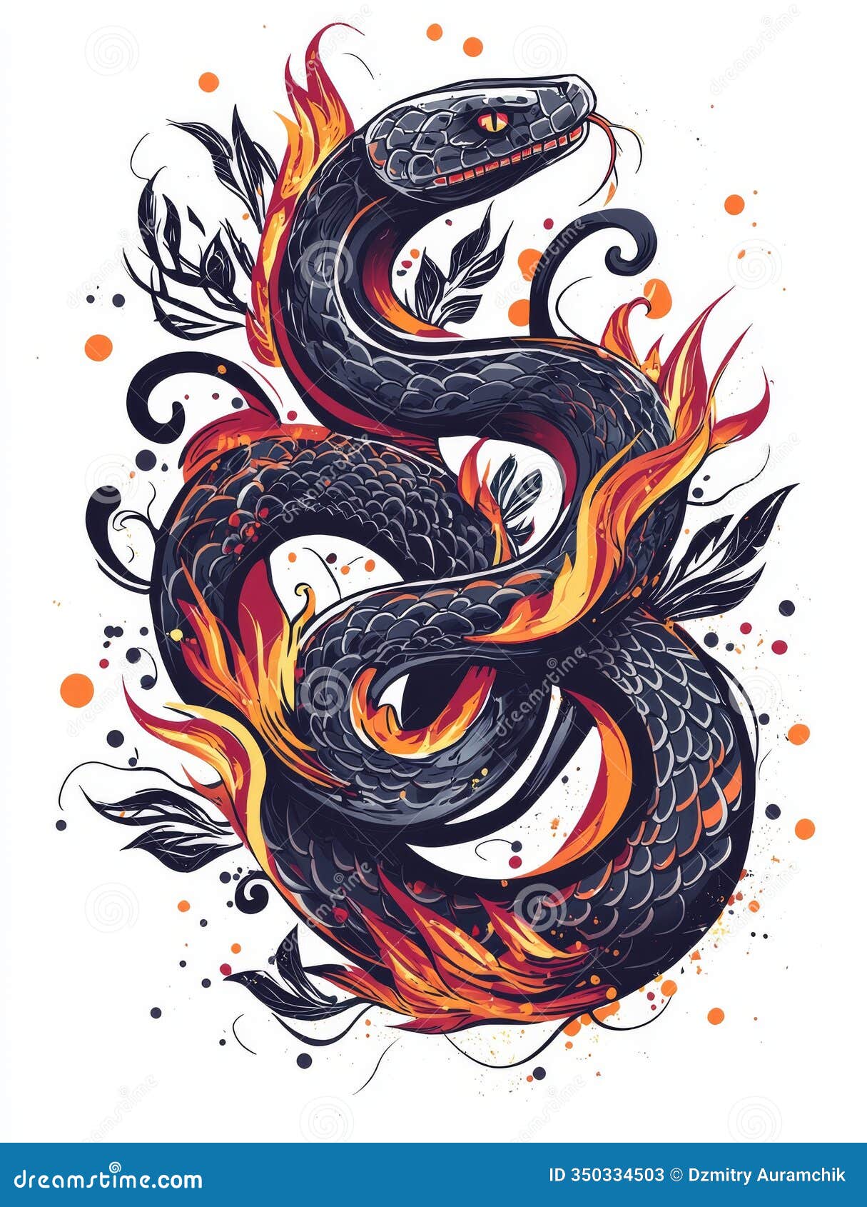 Inferno Serpent Tattoo Pattern, Venomous Snake Surrounded by Flames ...