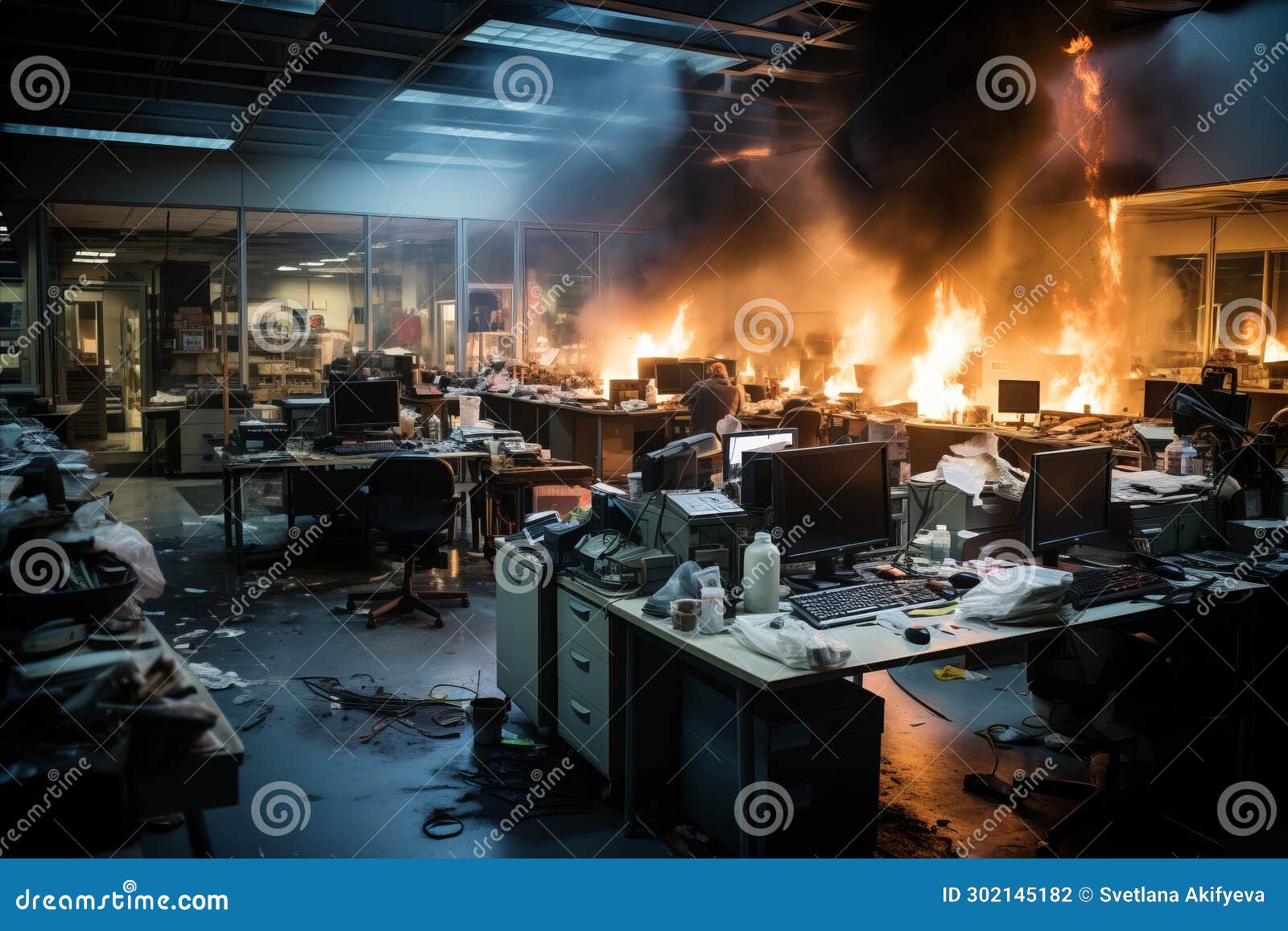 Inferno Unleashed. Devastating Office Fire with Intense Flames and ...