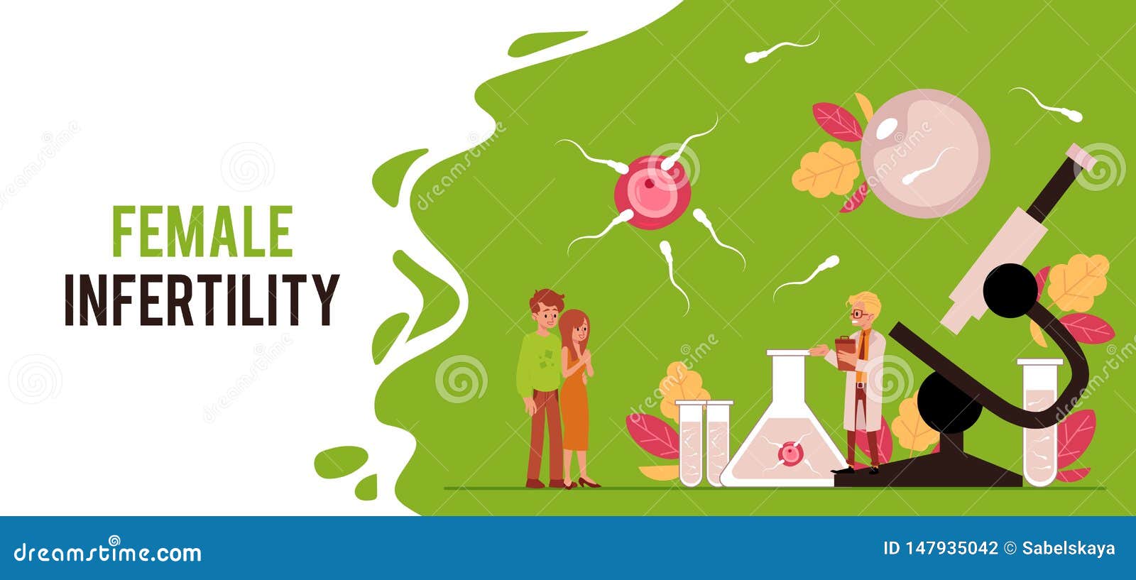 Infertility Treatment or Artificial Fertilization Banner Vector Flat ...