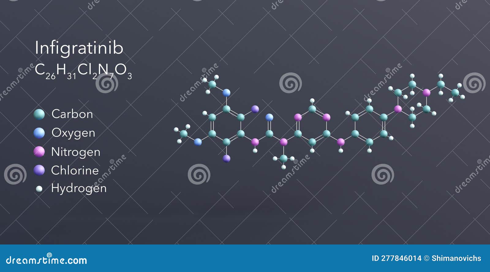 Infigratinib Molecule 3d Rendering, Flat Molecular Structure with ...