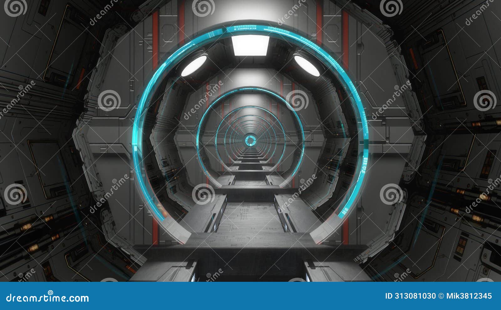 Infinite Corridor Inside a Futuristic Spaceship Stock Illustration ...