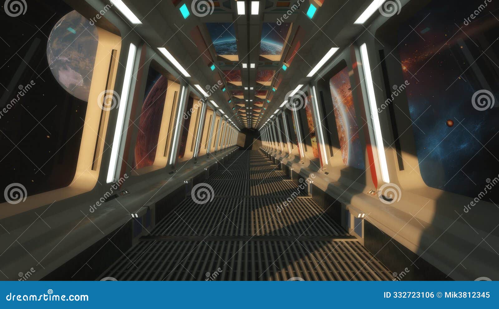 Infinite Corridor Inside a Futuristic Spaceship. 3D Design Stock ...