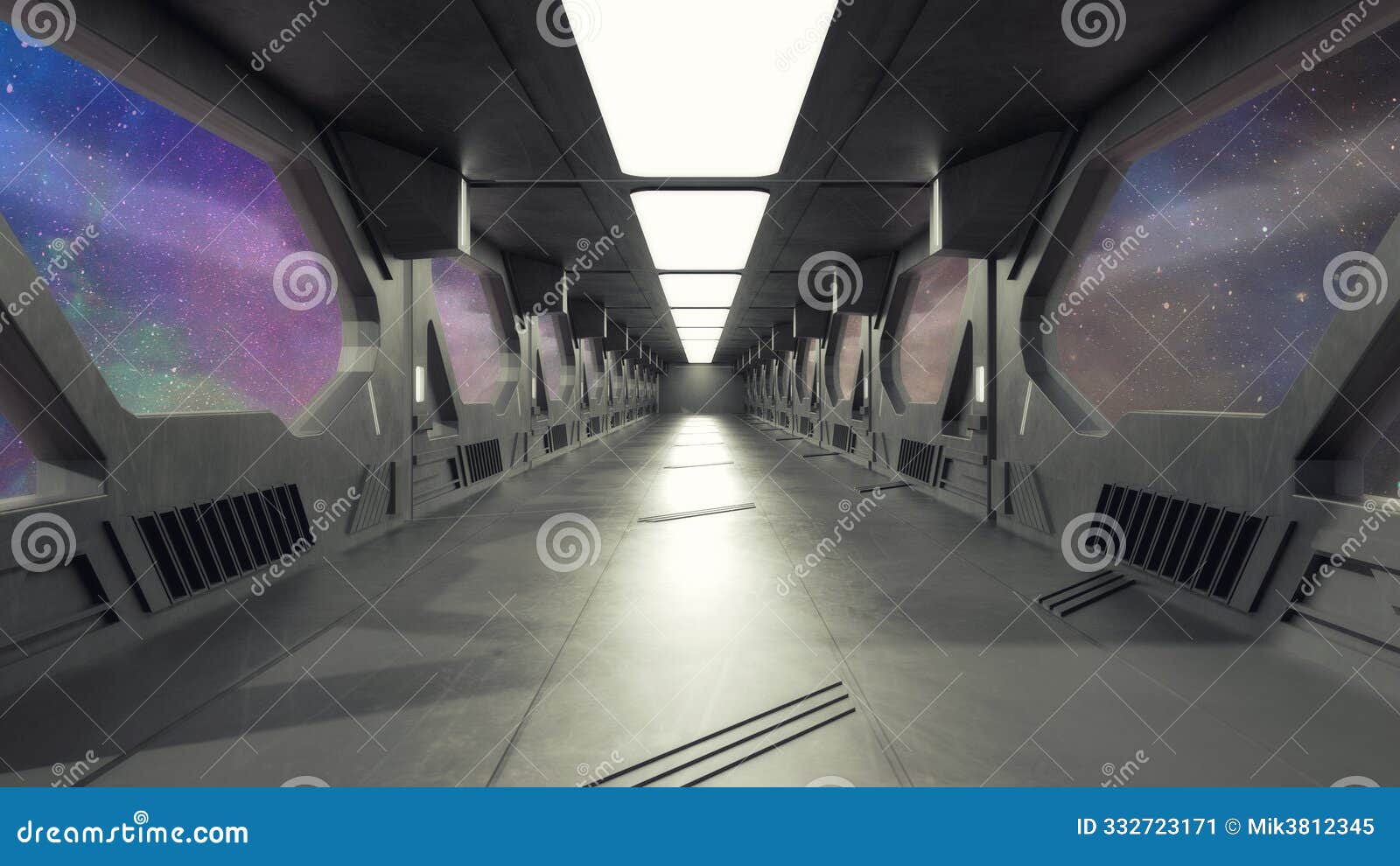 Infinite Corridor Inside a Futuristic Spaceship. 3D Design Stock ...